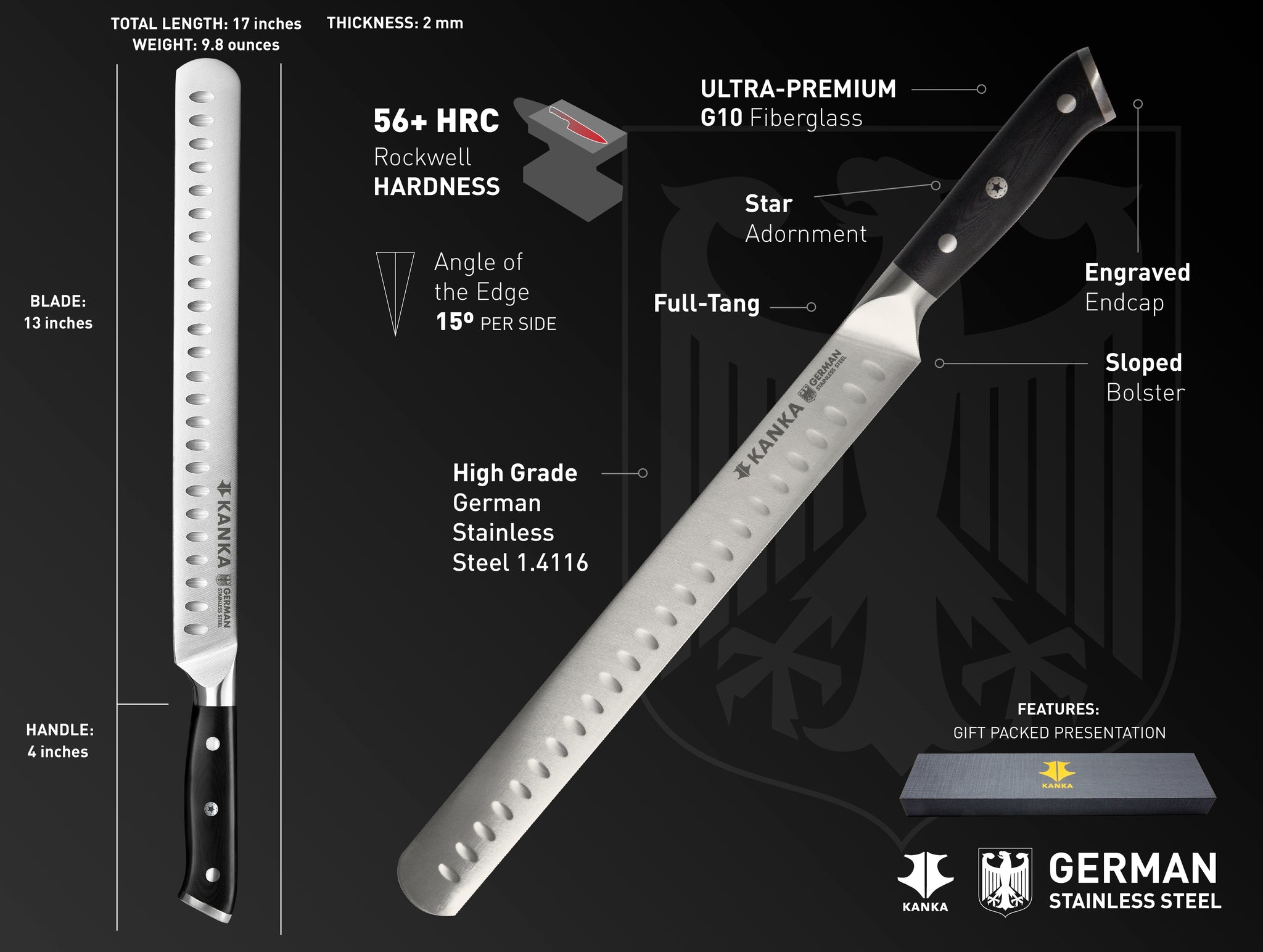 12'' GERMAN STEEL CARVING KNIFE – KANKA Grill